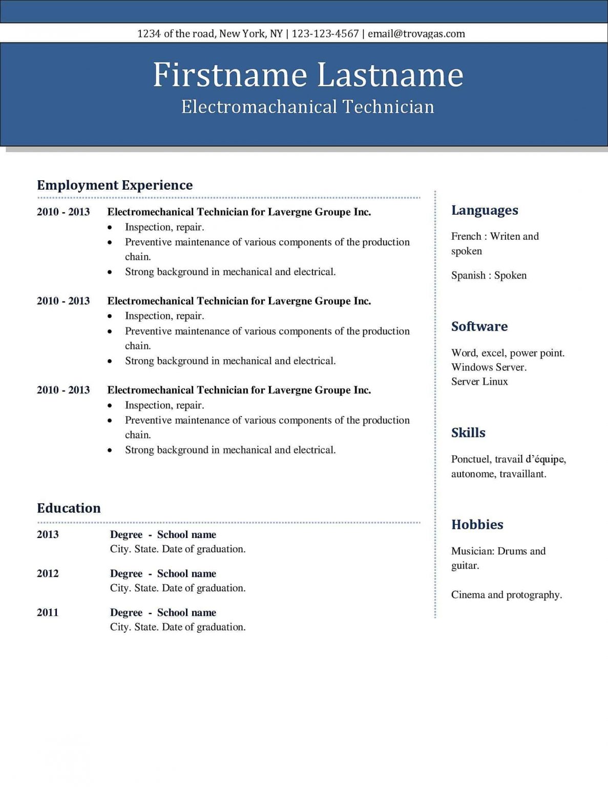 Curriculum vitae em inglês preenchido em Word para baixar