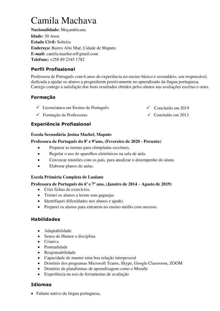 Modelo de currículo de professor pronto em Word para baixar Modelo de currículo de professor pronto em Word para baixar