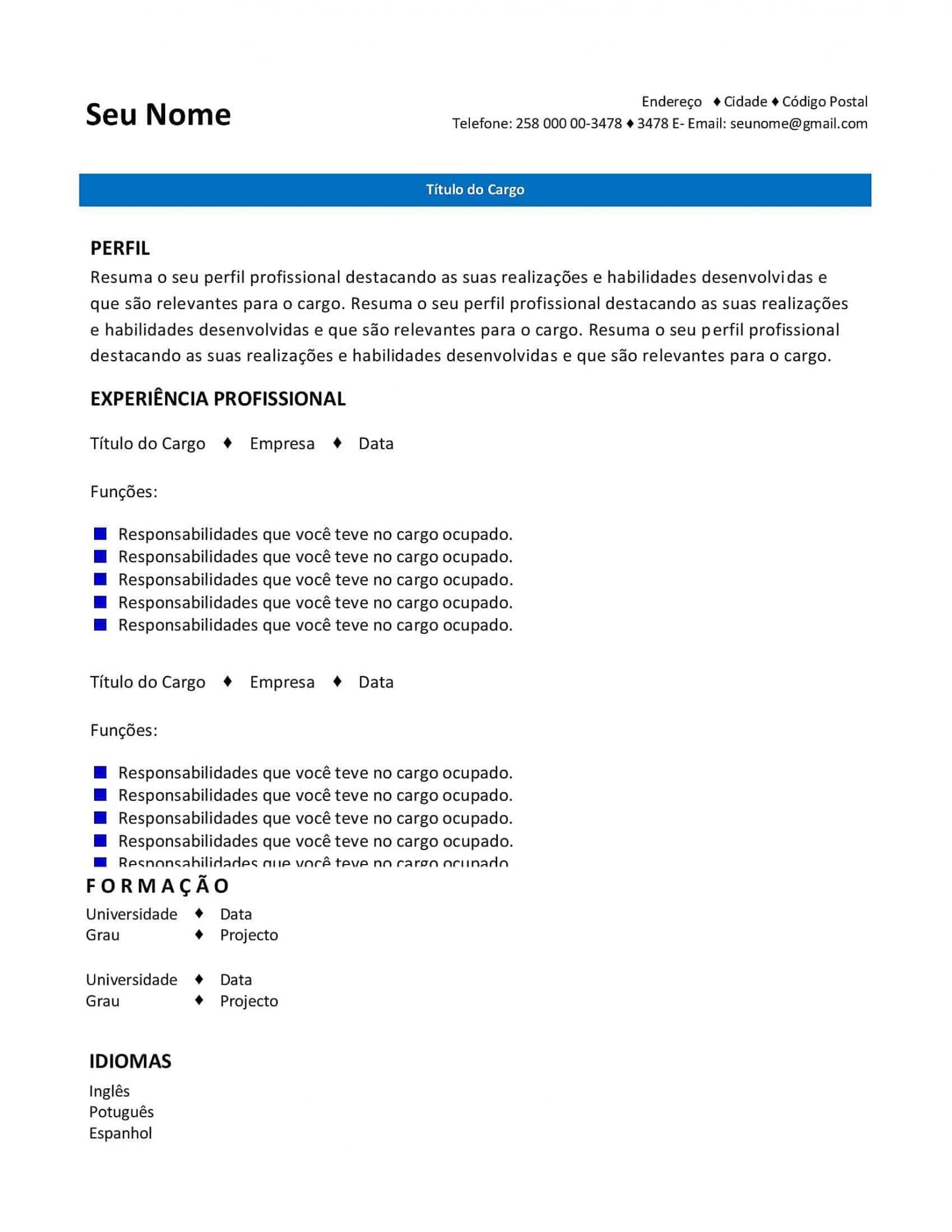 10 Modelos de Curriculum Vitae em Word Para Download Grátis