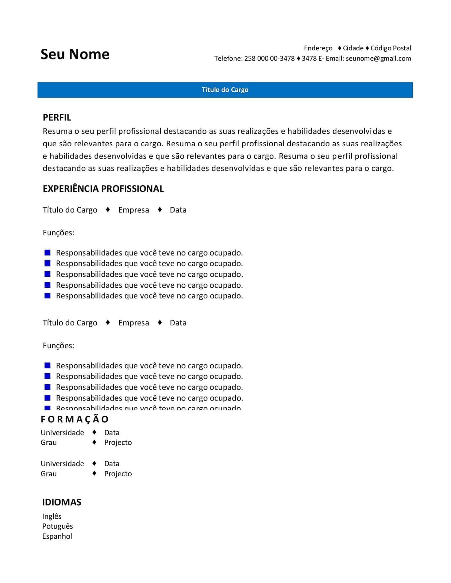 10 Modelos de Curriculum Vitae em Word Para Download Grátis