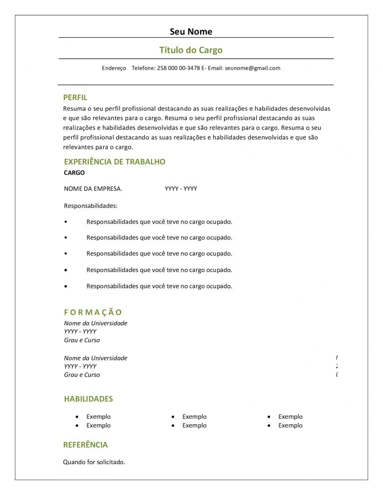 10 Modelos de Curriculum Vitae em Word (Download Grátis)