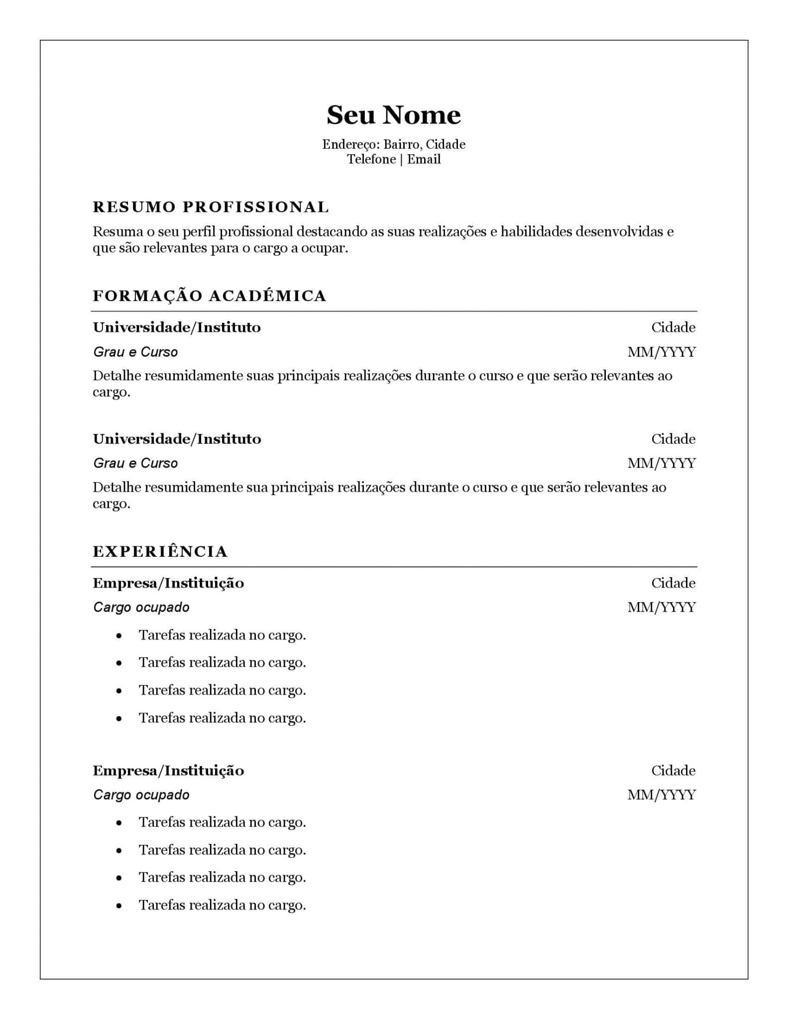 10 Modelos de Curriculum Vitae em Word (Download Grátis)