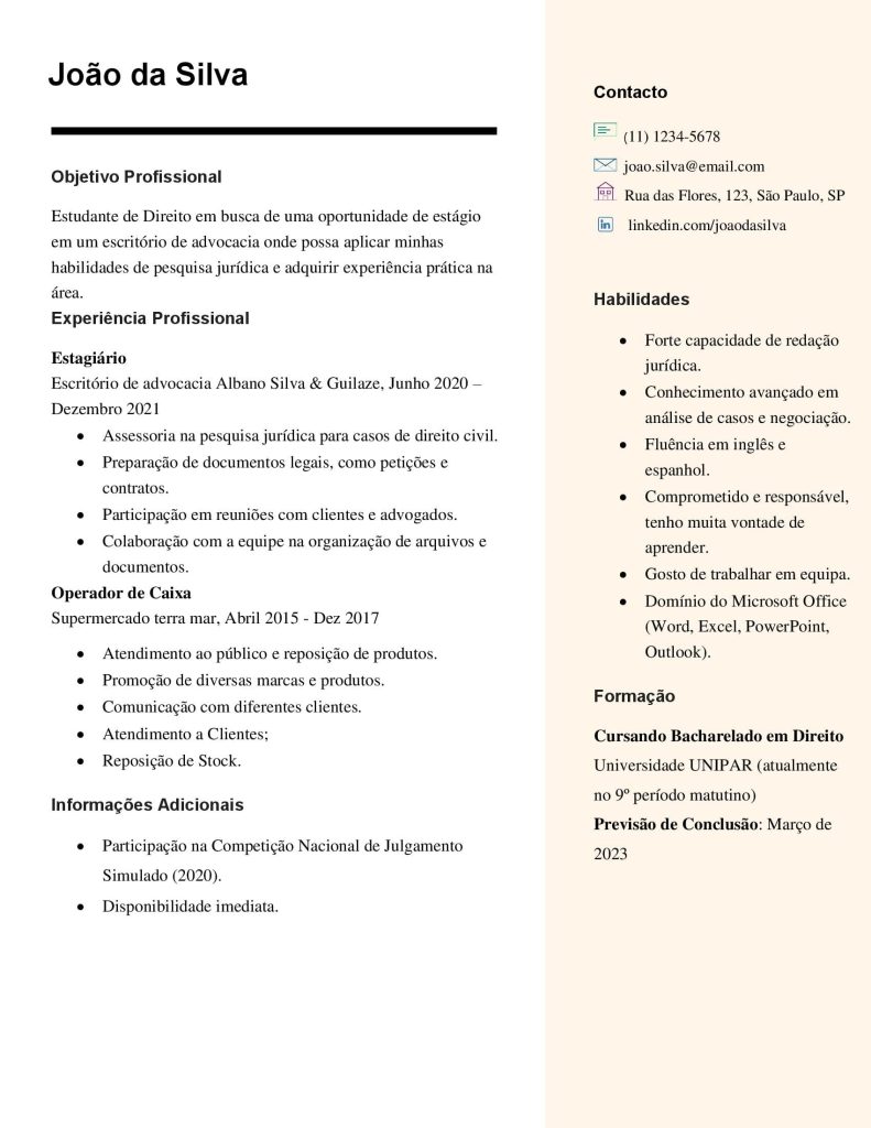 Currículo para estágio em Direito + Dicas de como fazer